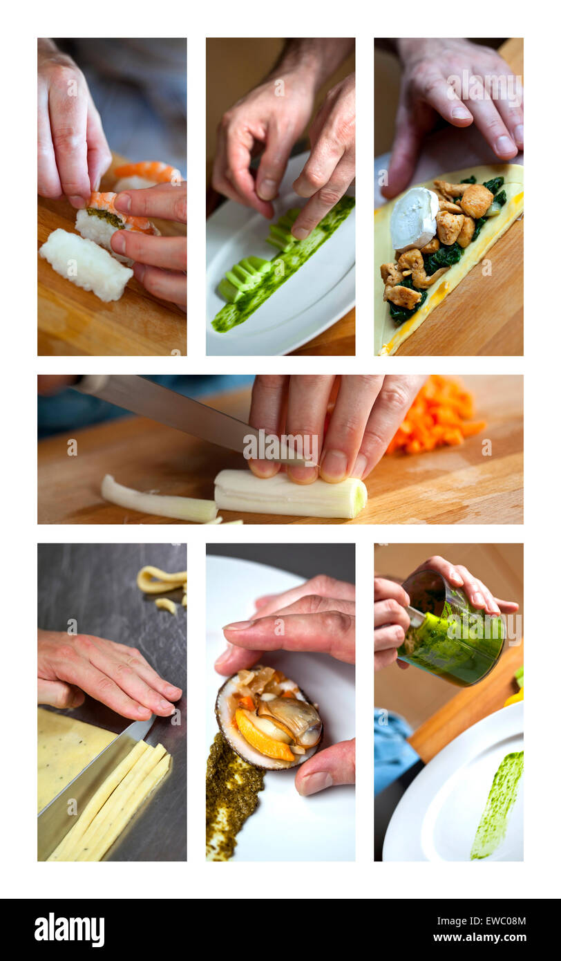 Chefs cooking various dishes on a collage Stock Photo - Alamy