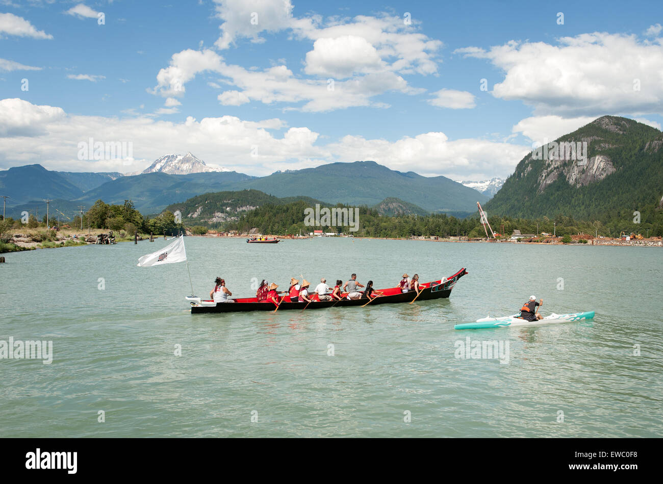 Squamish Nation paddlers launch a traditional native war canoe along ...