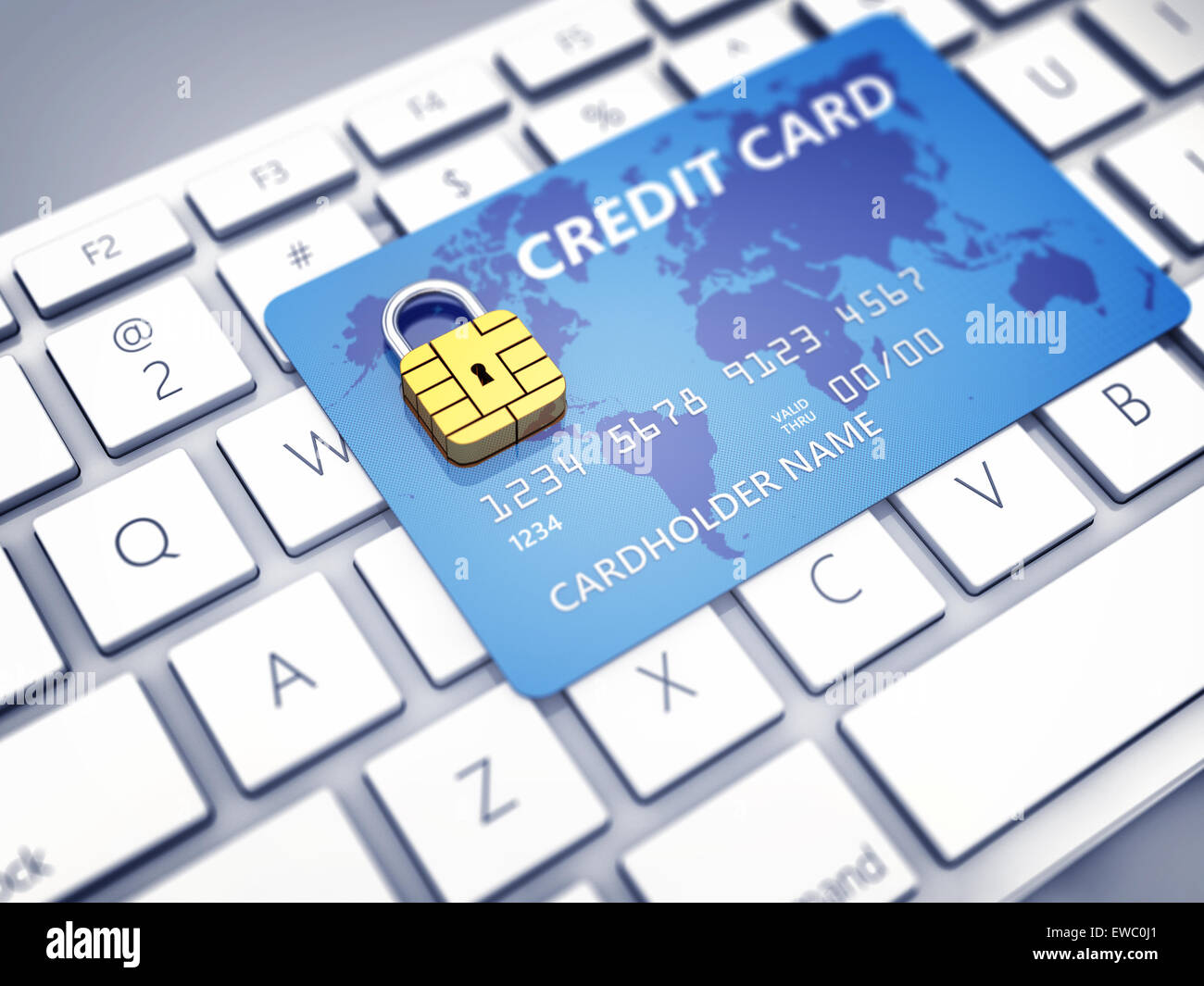 Credit card with security chip as padlock on a computer keyboard Stock ...