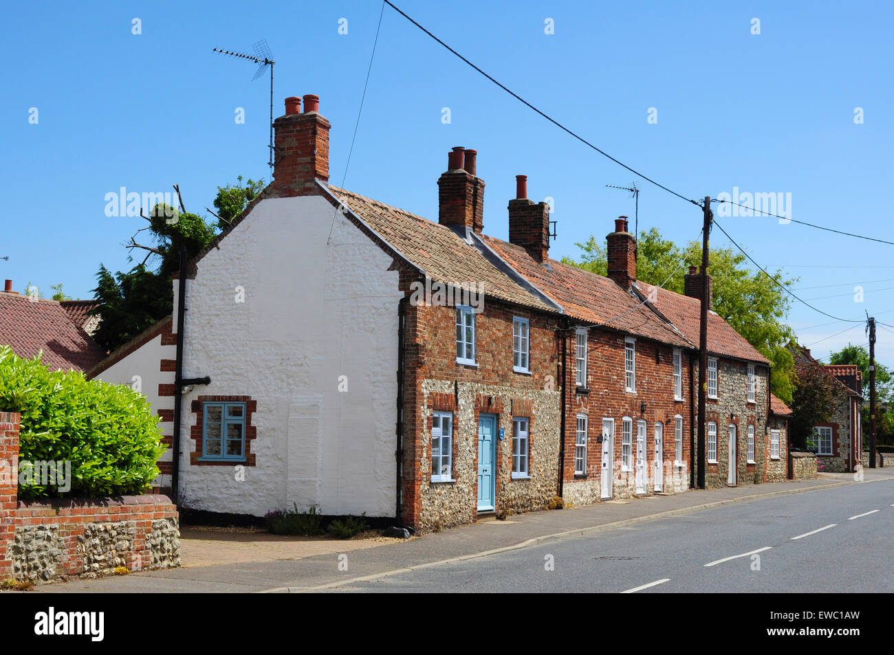 Quiet village road and cottages, Thornham, Norfolk, England, UK Stock ...