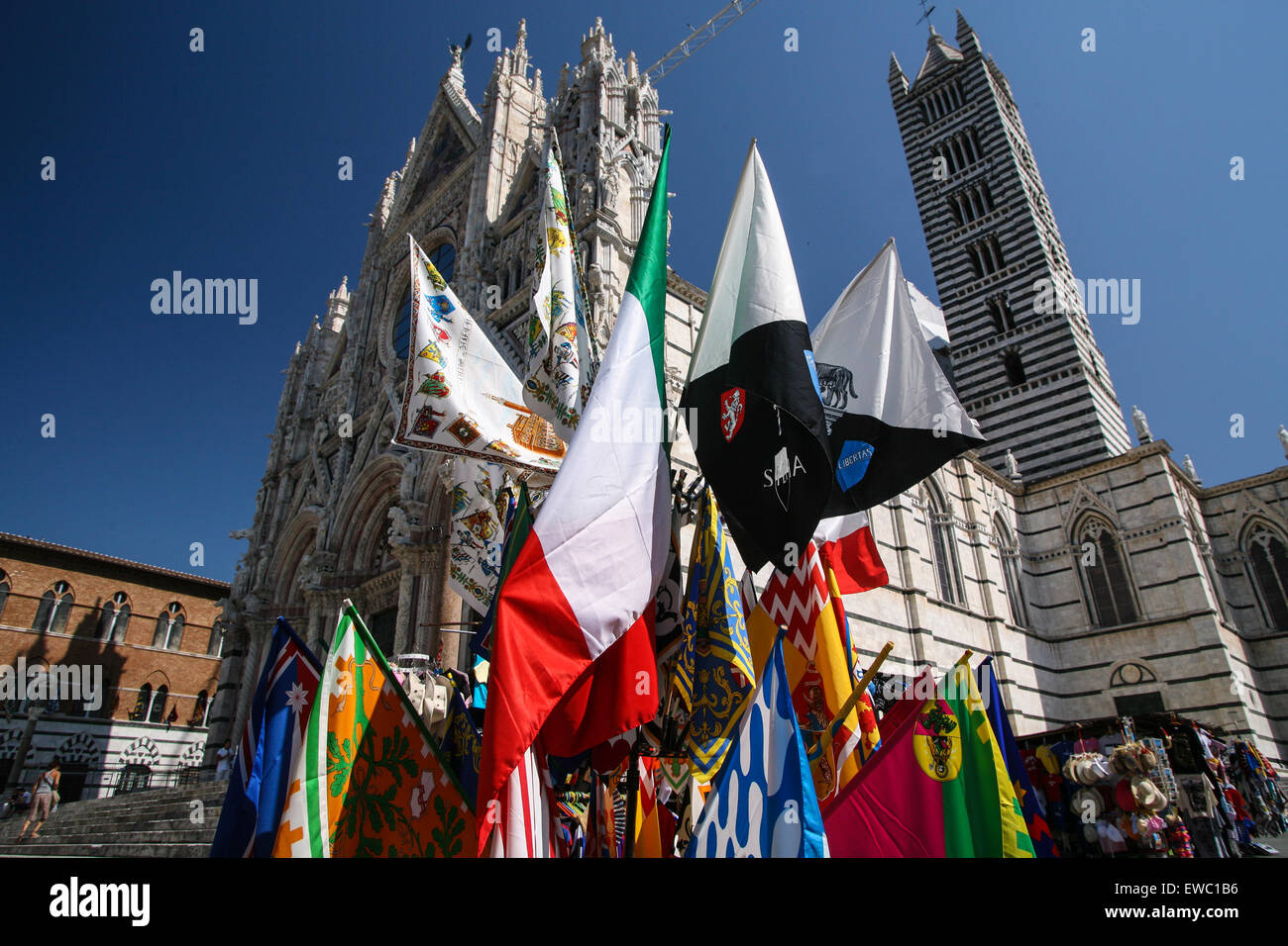 Flags of the contrade of the palio of siena hi-res stock photography ...