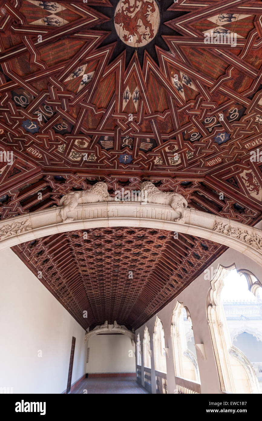 Mudejar ceiling above upper walkway in Monastery of San Juan de los ...