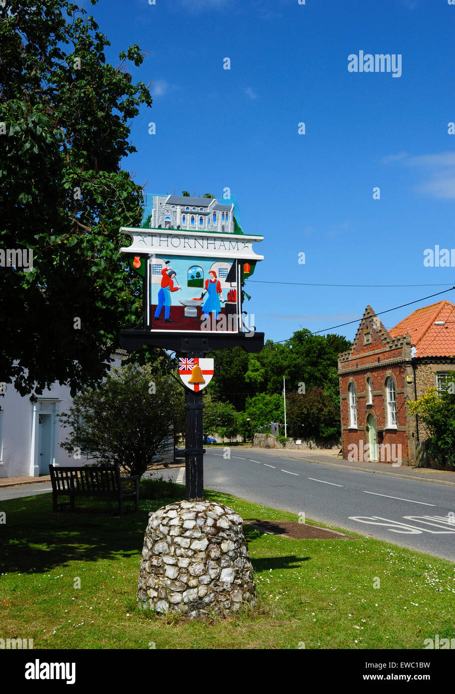 Village sign, Thornham, Norfolk, England, UK Stock Photo - Alamy