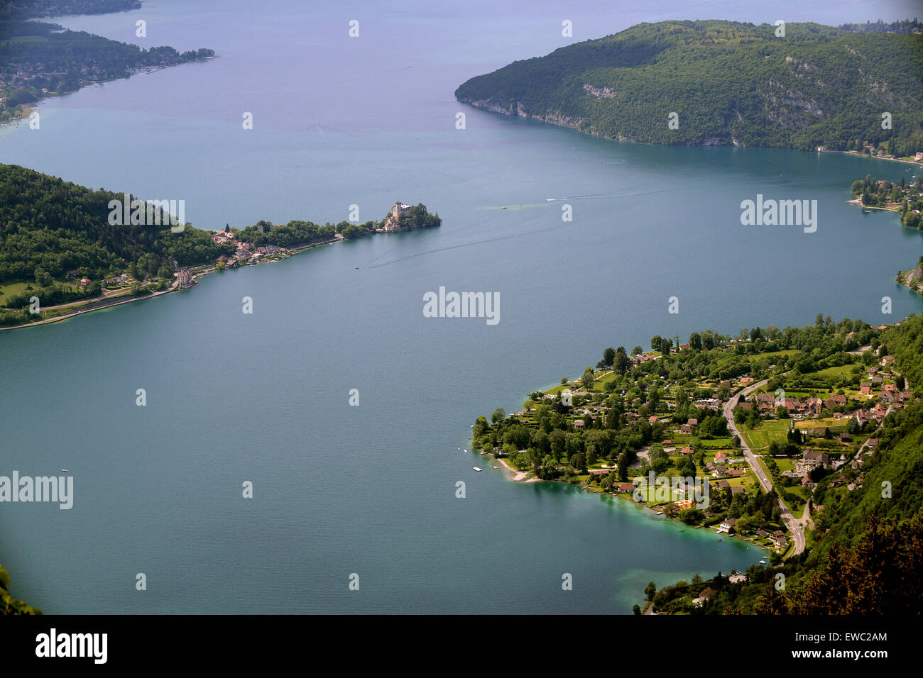 Lake Annecy France aerial view lac Angon Talloires and Duingt Stock ...