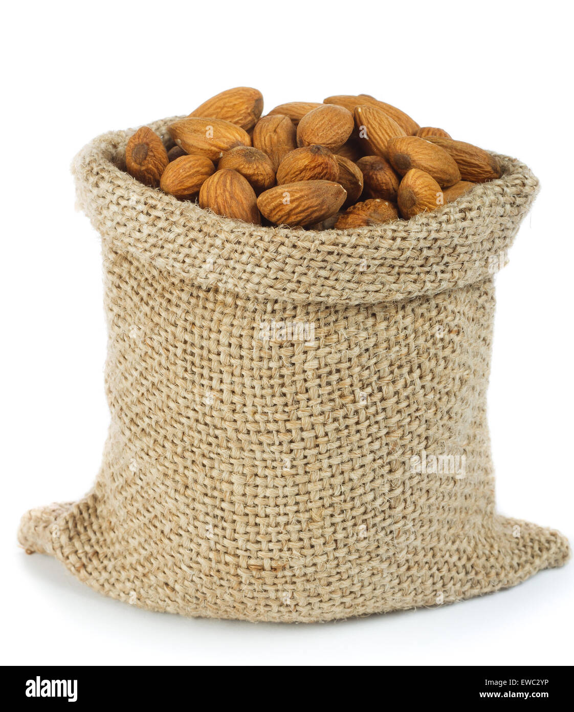 Almonds in burlap bag Stock Photo - Alamy