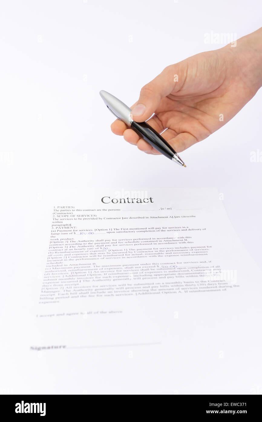 Hand giving pen for signature Stock Photo - Alamy
