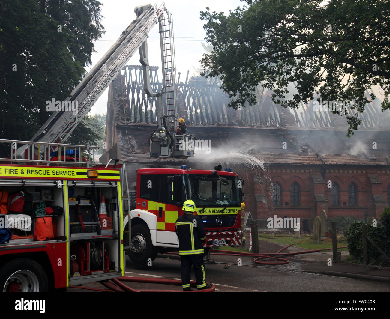 Fleet Hampshire, UK. 22nd June, 2015. Forty Fire figthers are battling ...