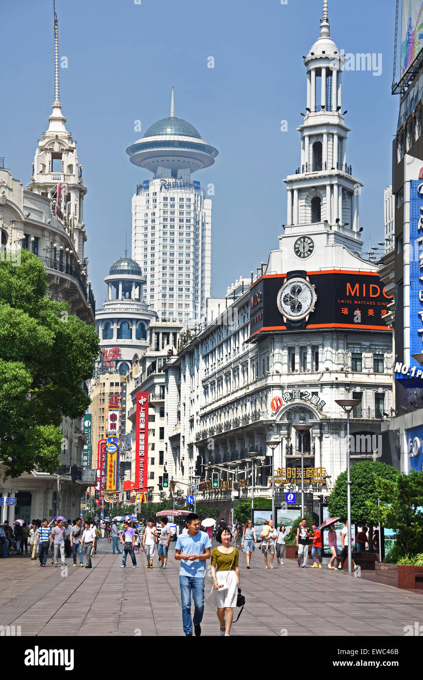 Visitors at Nanjing Road. Main shopping street of Shanghai. One of the ...