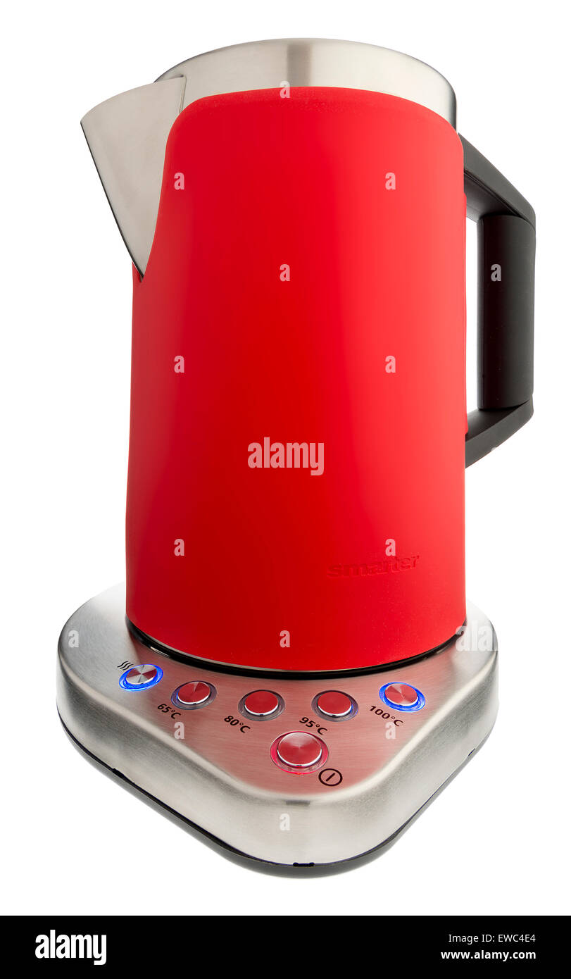 Smarter WiFi jug kettle with red sleeve. Smartphone or tablet ...