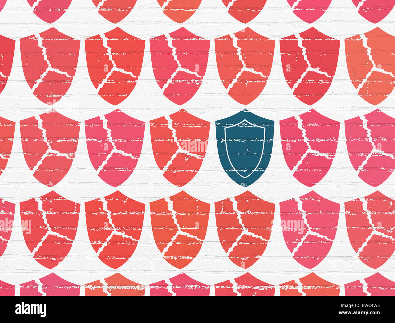 Privacy concept: shield icon on wall background Stock Photo - Alamy