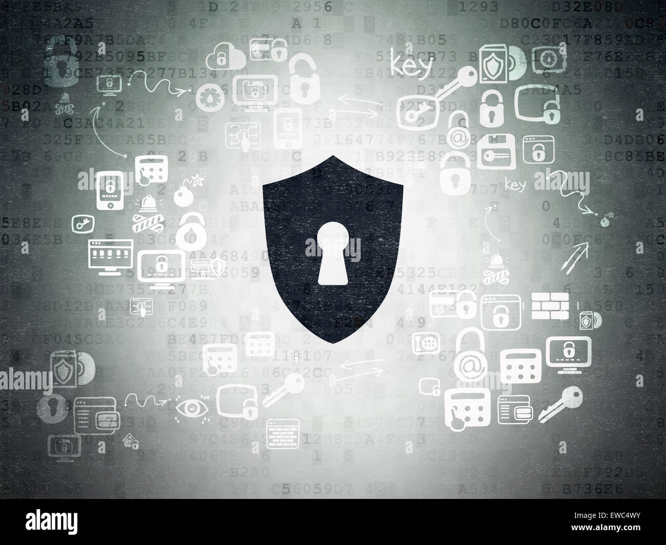 Privacy concept: Shield With Keyhole on Digital Paper background Stock ...