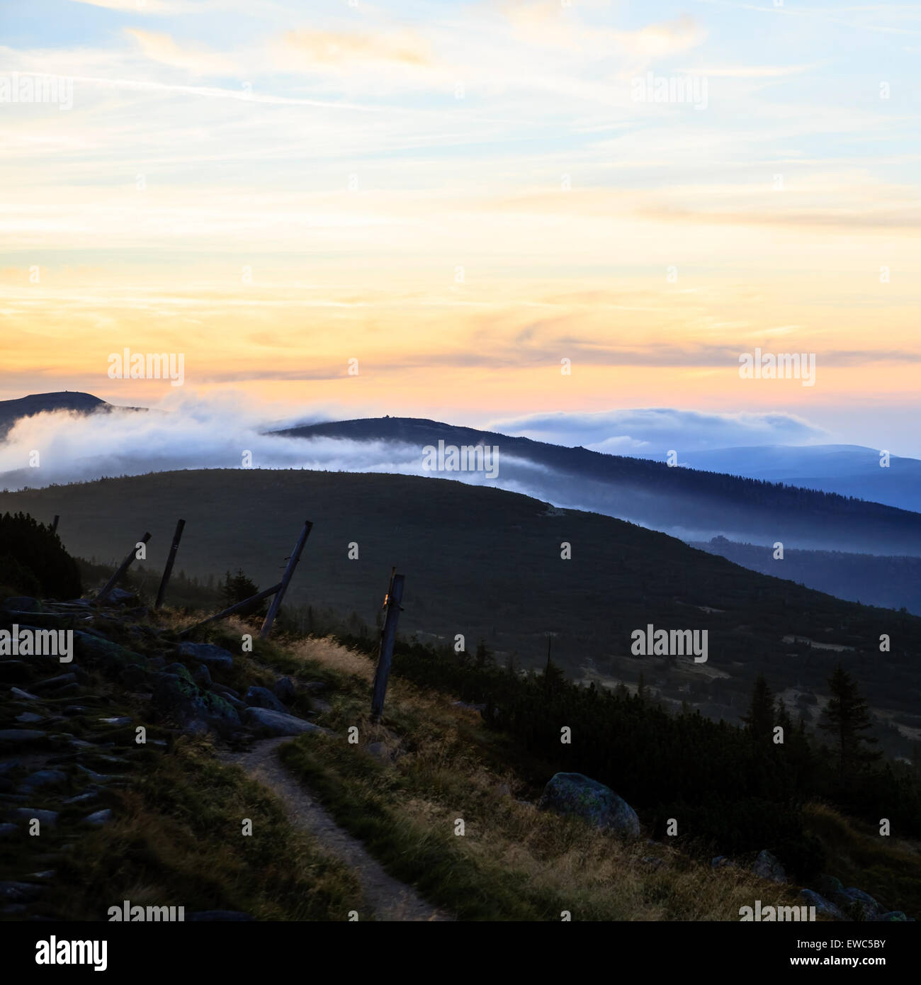 Sunset and inspirational mountains landscape. Beautiful inspiring hills ...