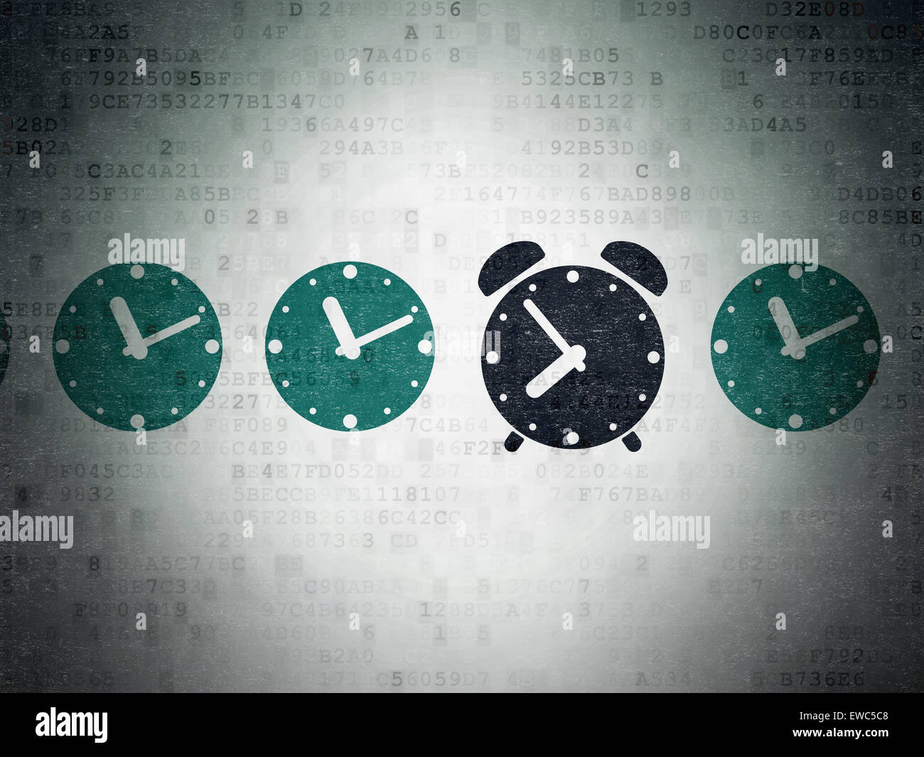 Timeline concept: alarm clock icon on Digital Paper background Stock ...