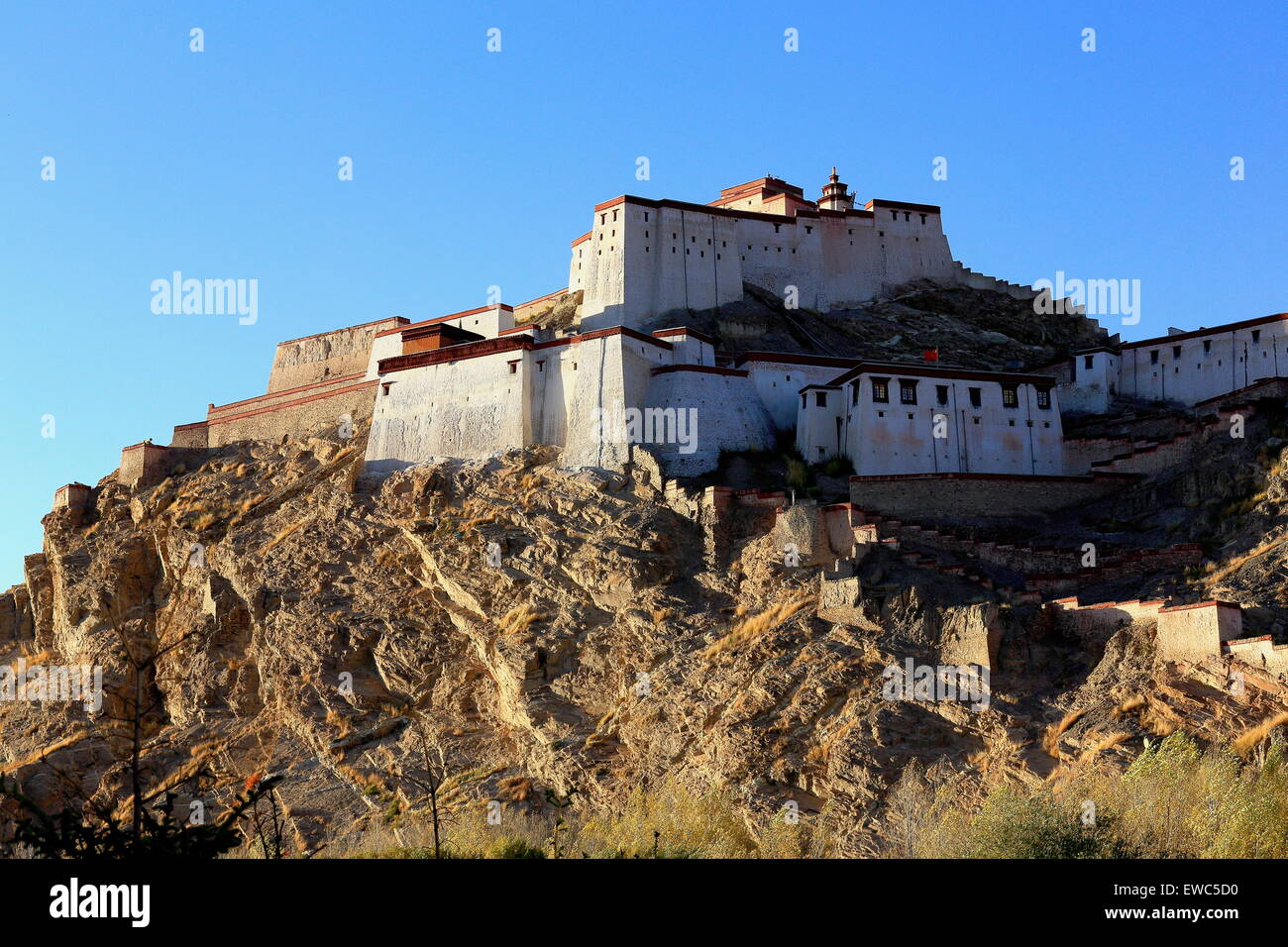 The 1394 AD.built Dzong-fort seen from the lower part of the town at ...