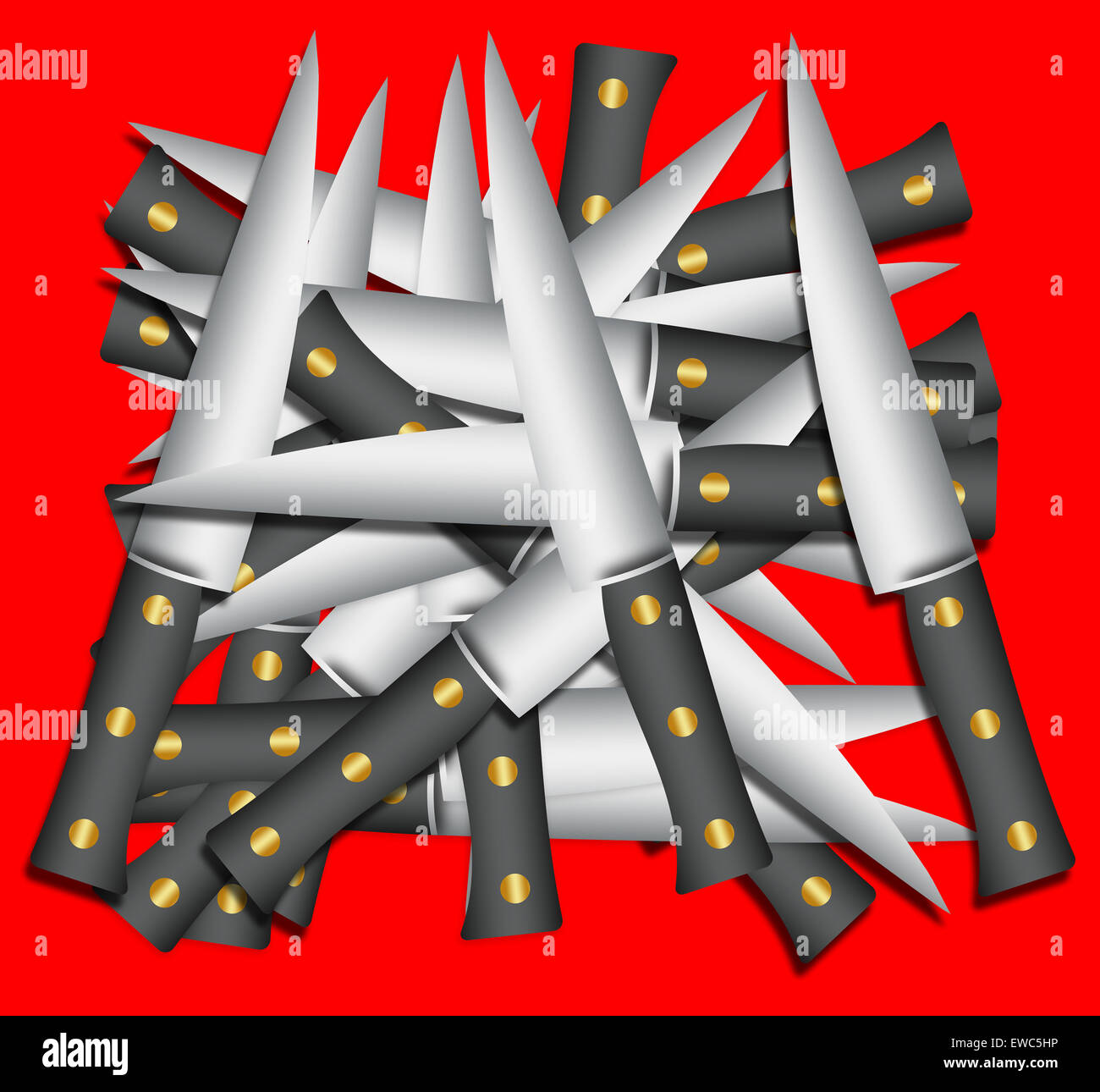 Abstract illustration of chef knifes over a red background Stock Photo ...