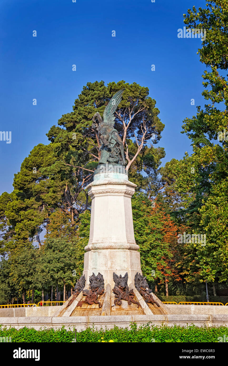 Fallen Angel (Angel caido) statue in Retiro garden in Madrid Stock ...