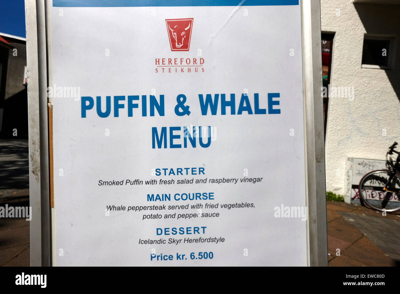 puffin and whale menu at a restaurant Reykjavik iceland Stock Photo - Alamy