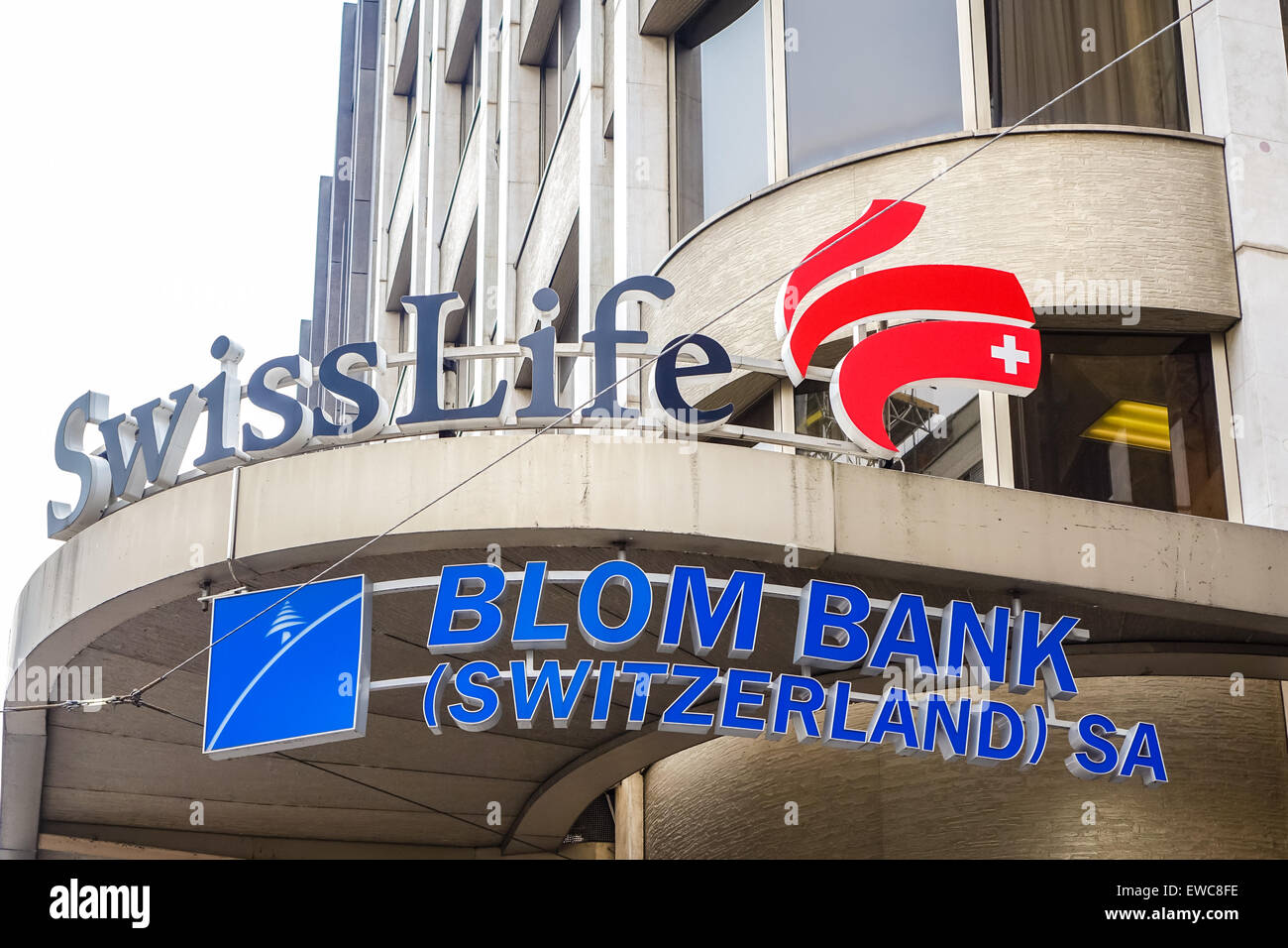 geneva switzerland blom bank Stock Photo - Alamy