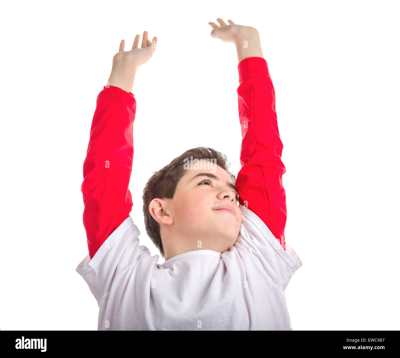Boy raising arms hi-res stock photography and images - Alamy