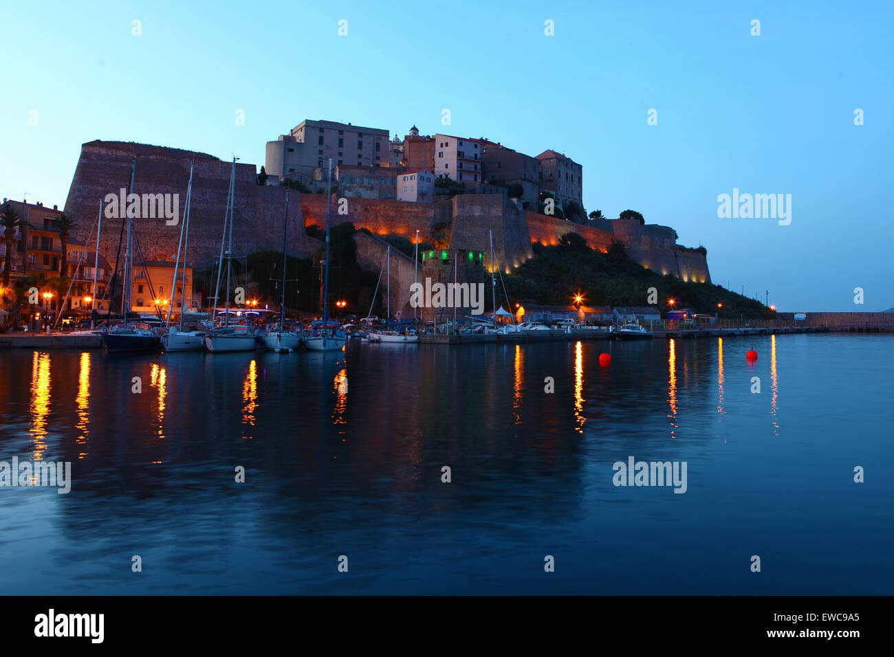Night view of the citadel at Calvi, Corsica Stock Photo - Alamy