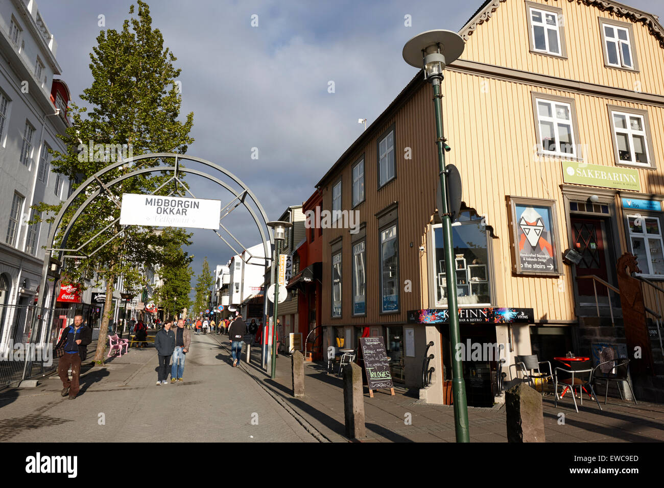 sakebarinn and Laugavegur main pedestrian shopping street Reykjavik ...