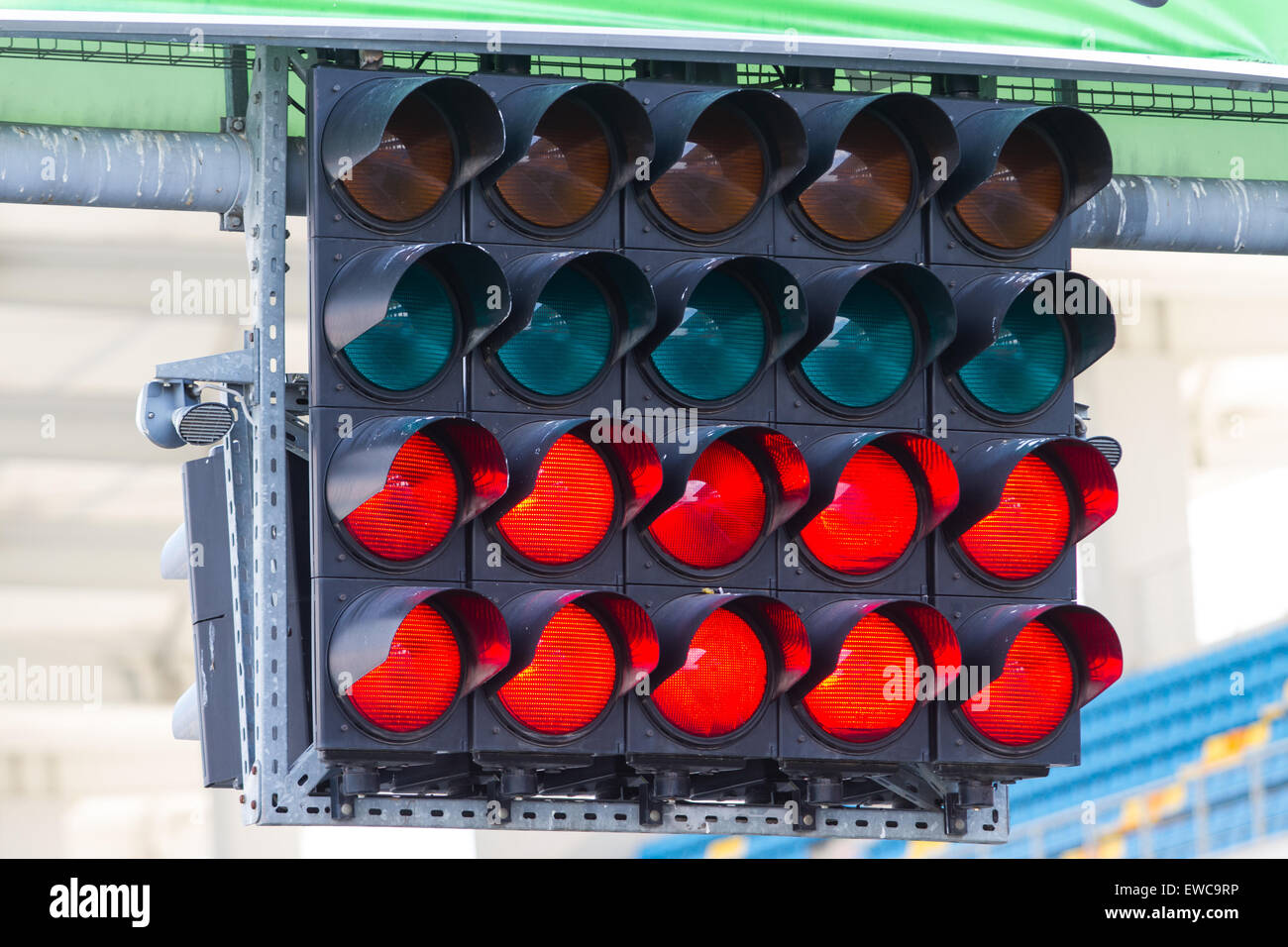Red Start Lights in a Racing Circuit Stock Photo - Alamy