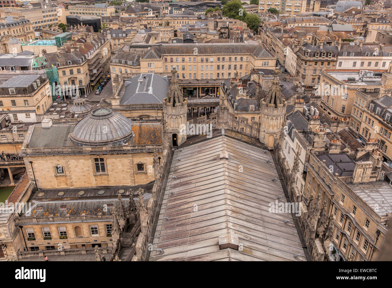 The Roman Baths and the roof of Bath Abbey from the roof of Bath Abbey ...