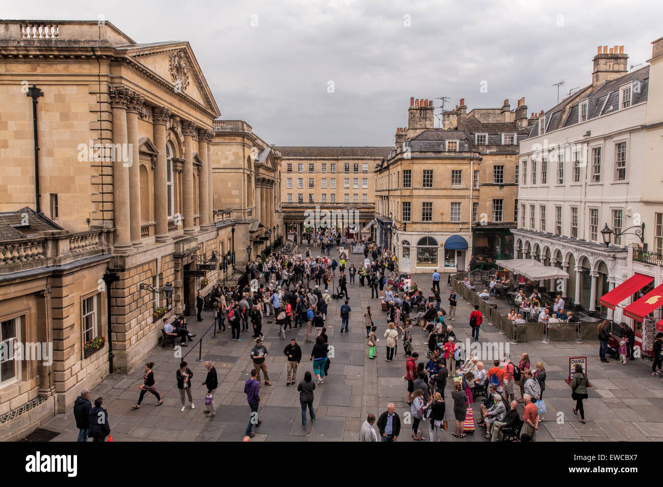 City of Bath including the Roman Baths and people in the square from ...