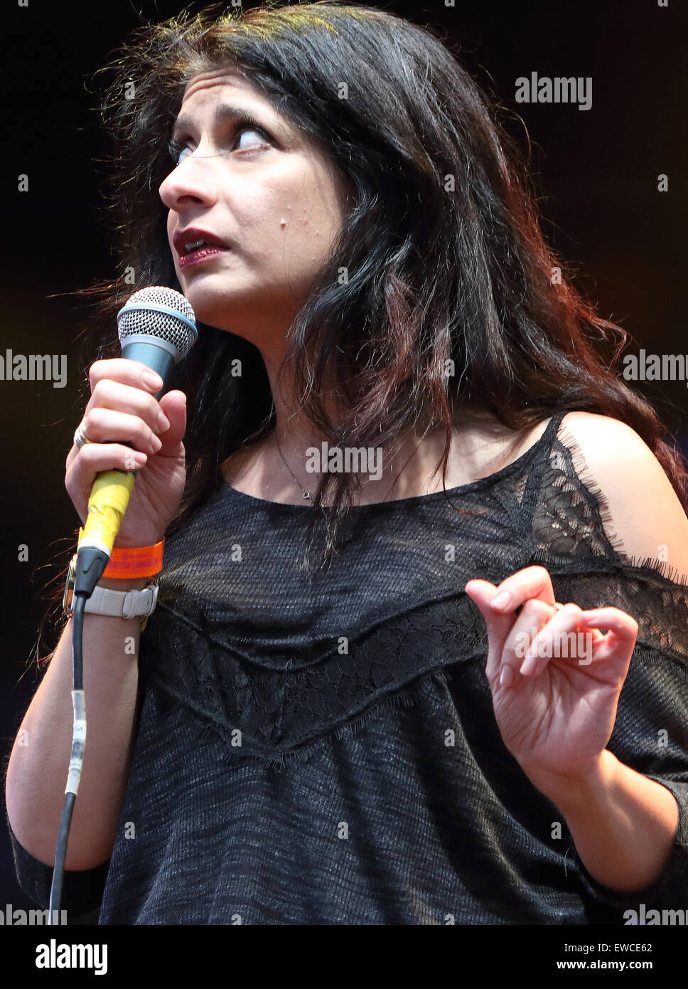 London, UK. 22nd June, 2015. Shappi Khorsandi performs at Barclaycard ...