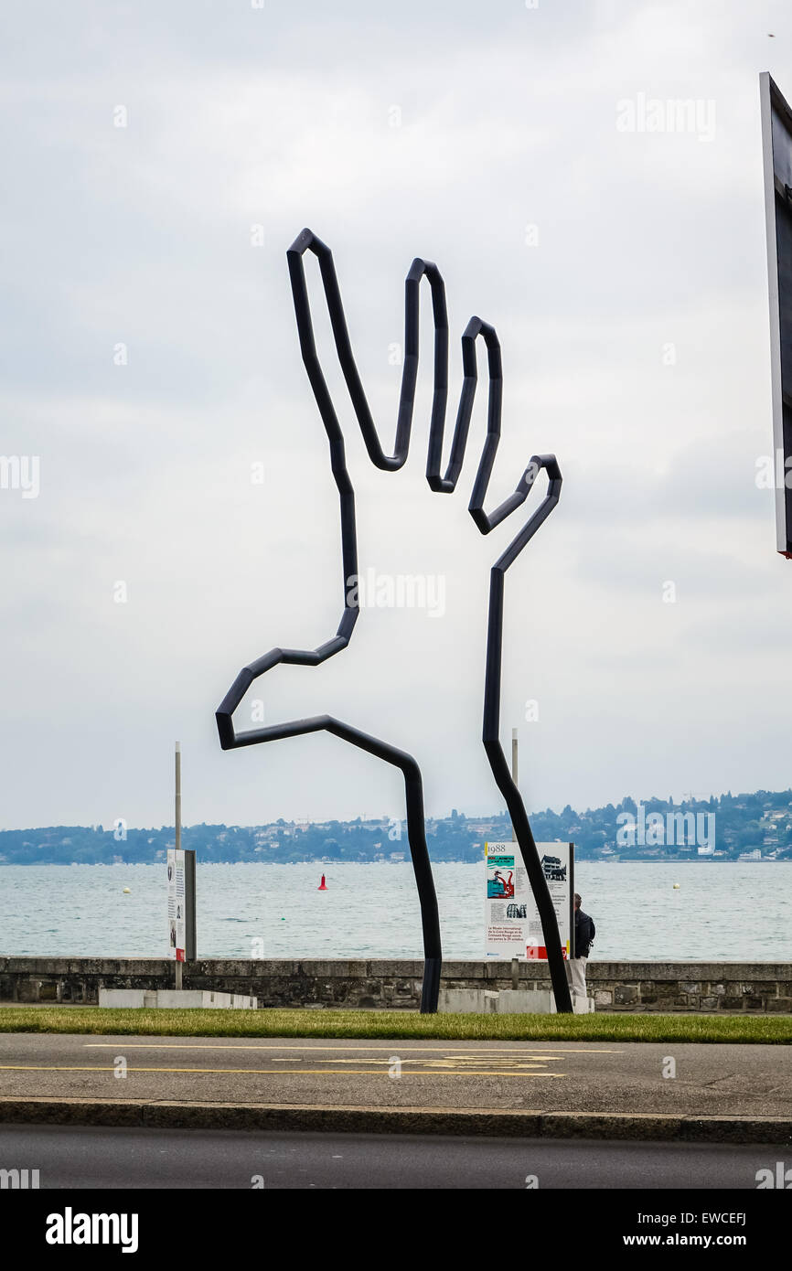 Big Hand Sculpture Geneva Stock Photo - Alamy