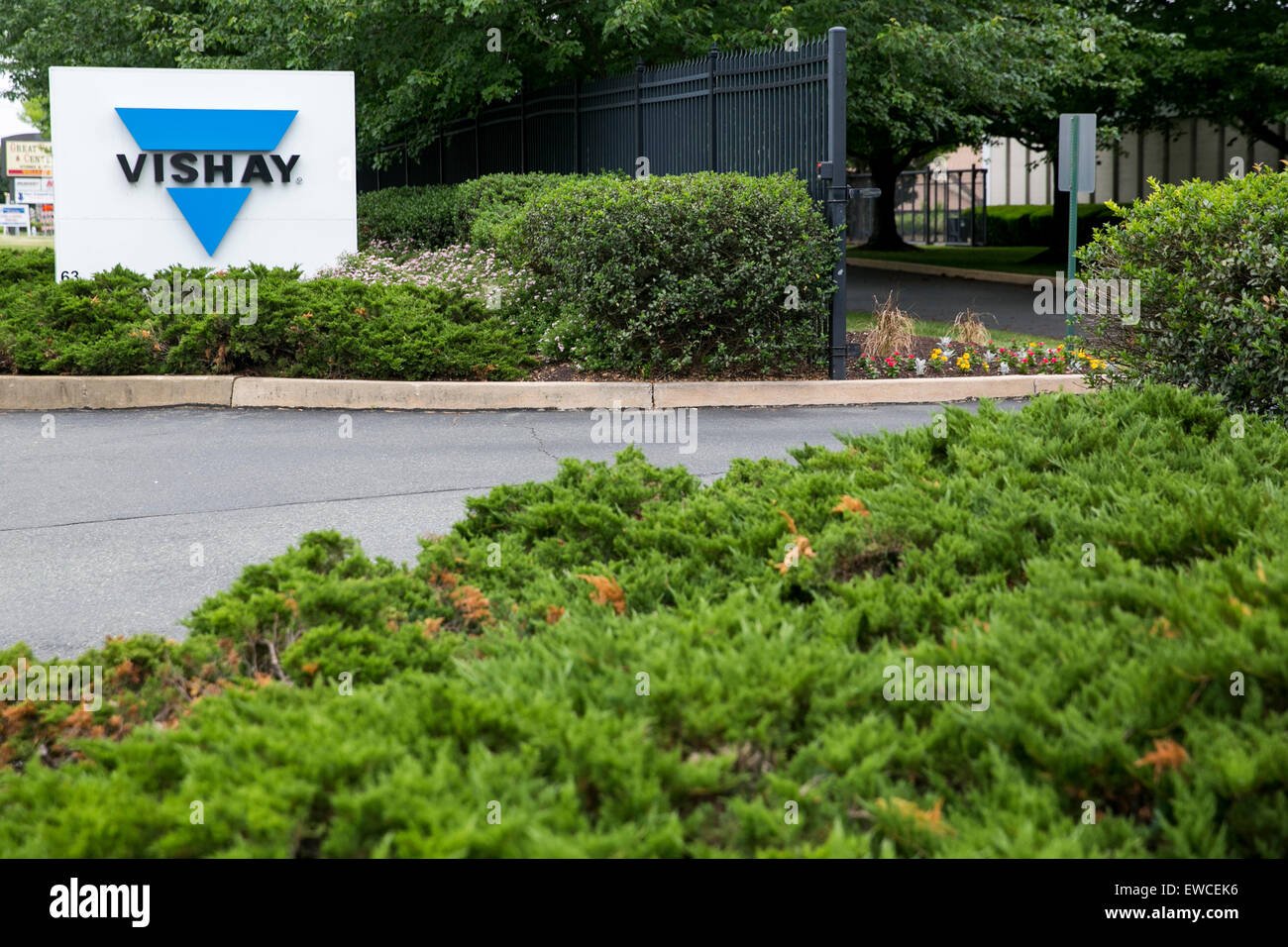 A logo sign outside the headquarters of Vishay Intertechnology, Inc., in Malvern, Pennsylvania ...