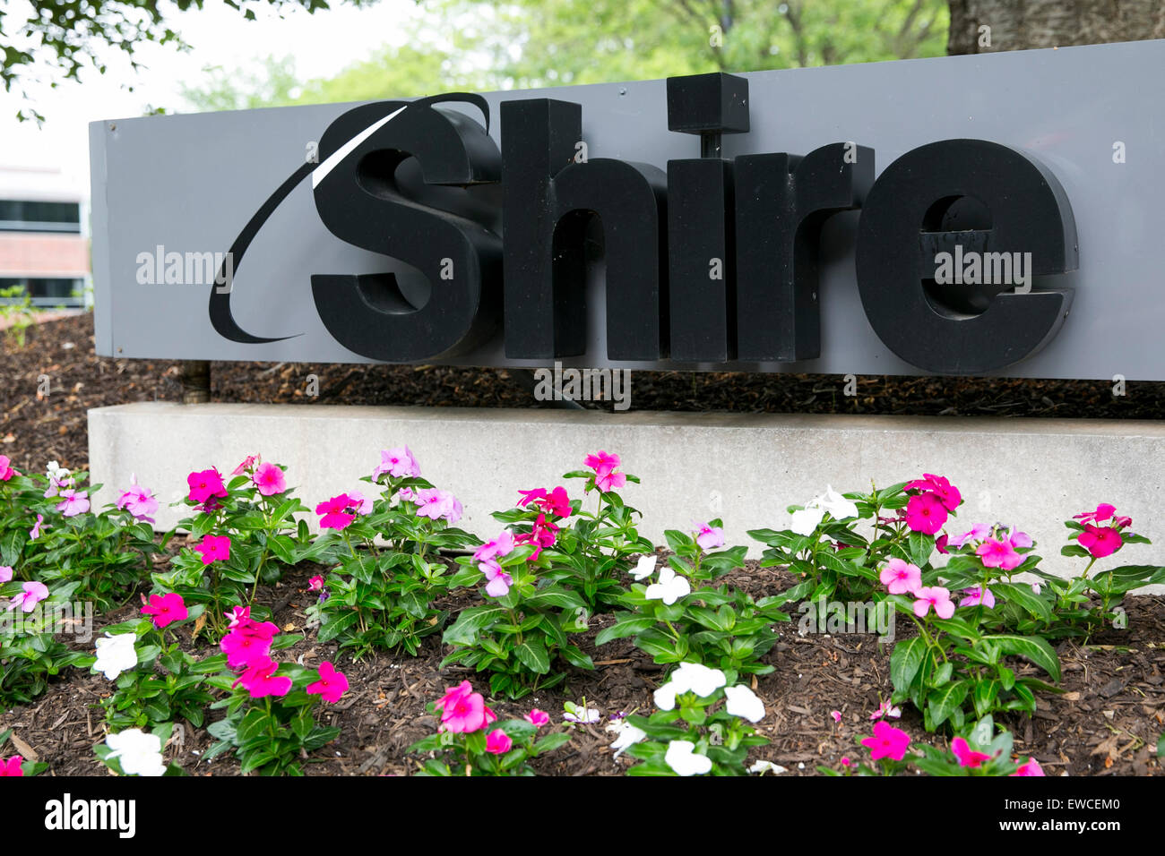 A logo sign outside of a facility occupied by the biopharmaceutical ...