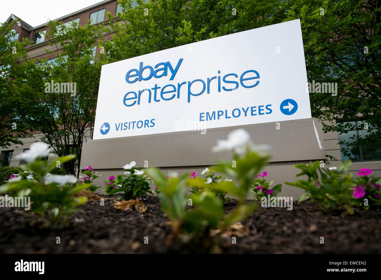 A logo sign outside of the headquarters of eBay Enterprise in King of ...