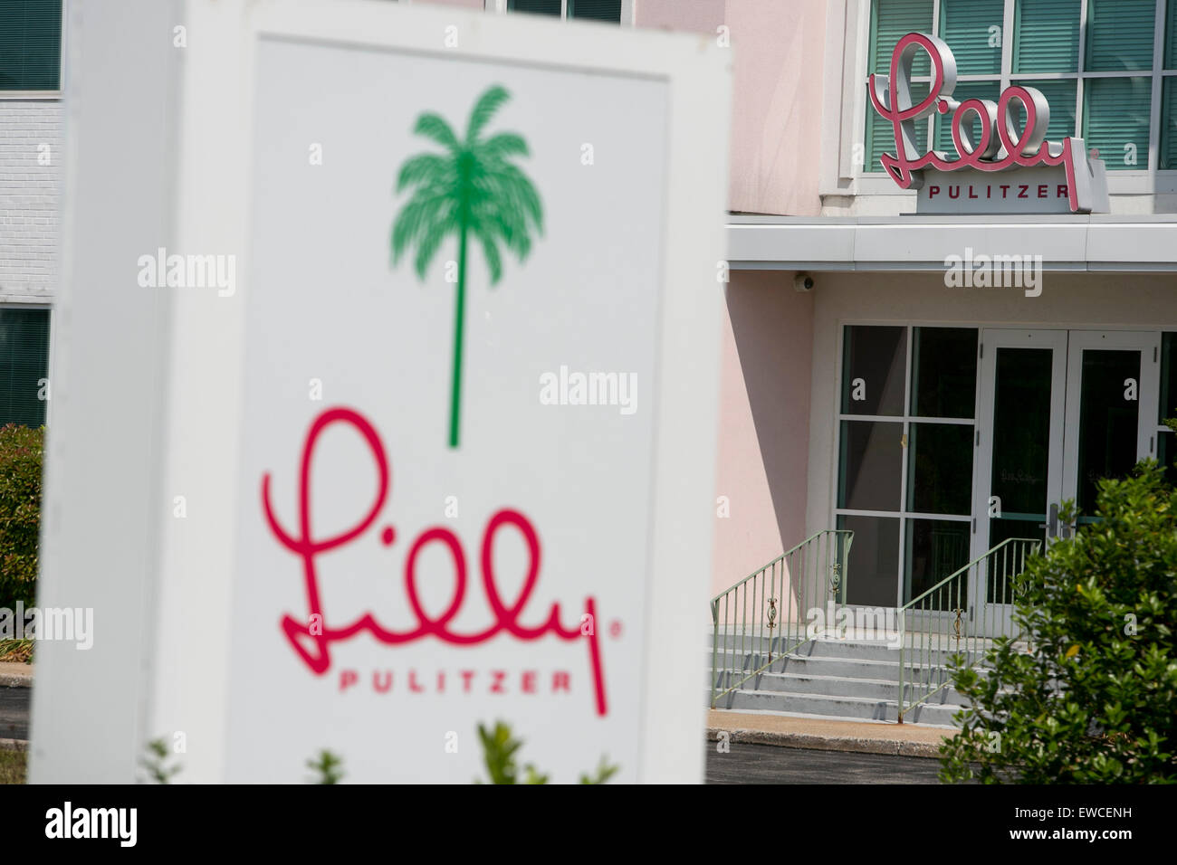 A logo sign outside of the headquarters of clothing brand Lilly ...