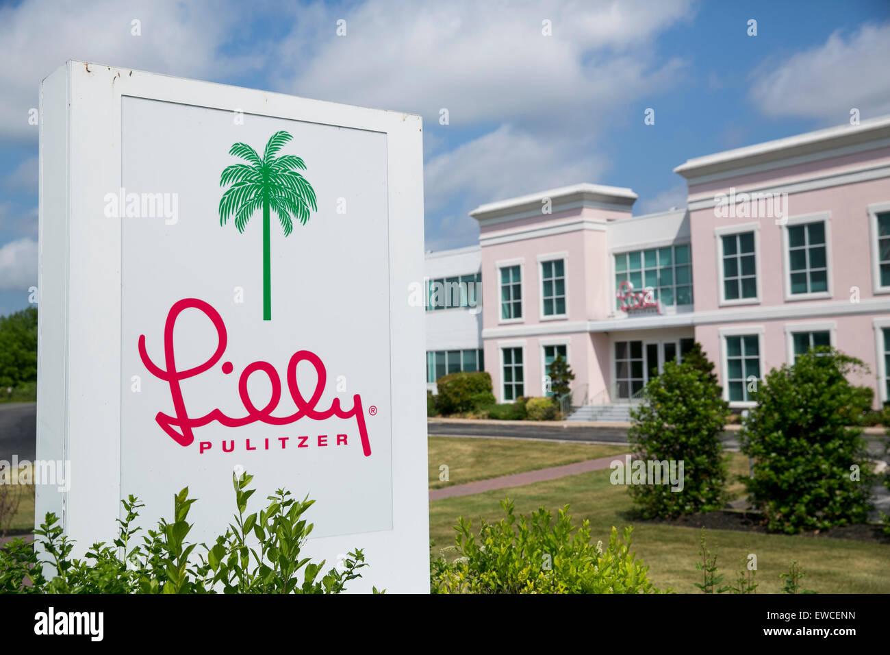 A logo sign outside of the headquarters of clothing brand Lilly ...