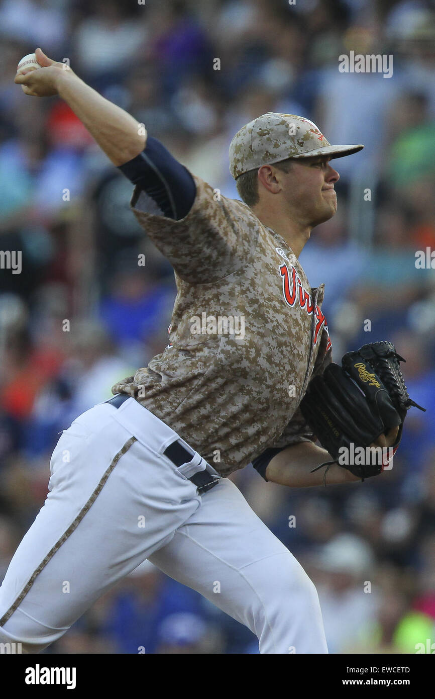 Omaha, Nebraska, USA. 22nd June, 2015. Virginia pitcher Connor Jones ...