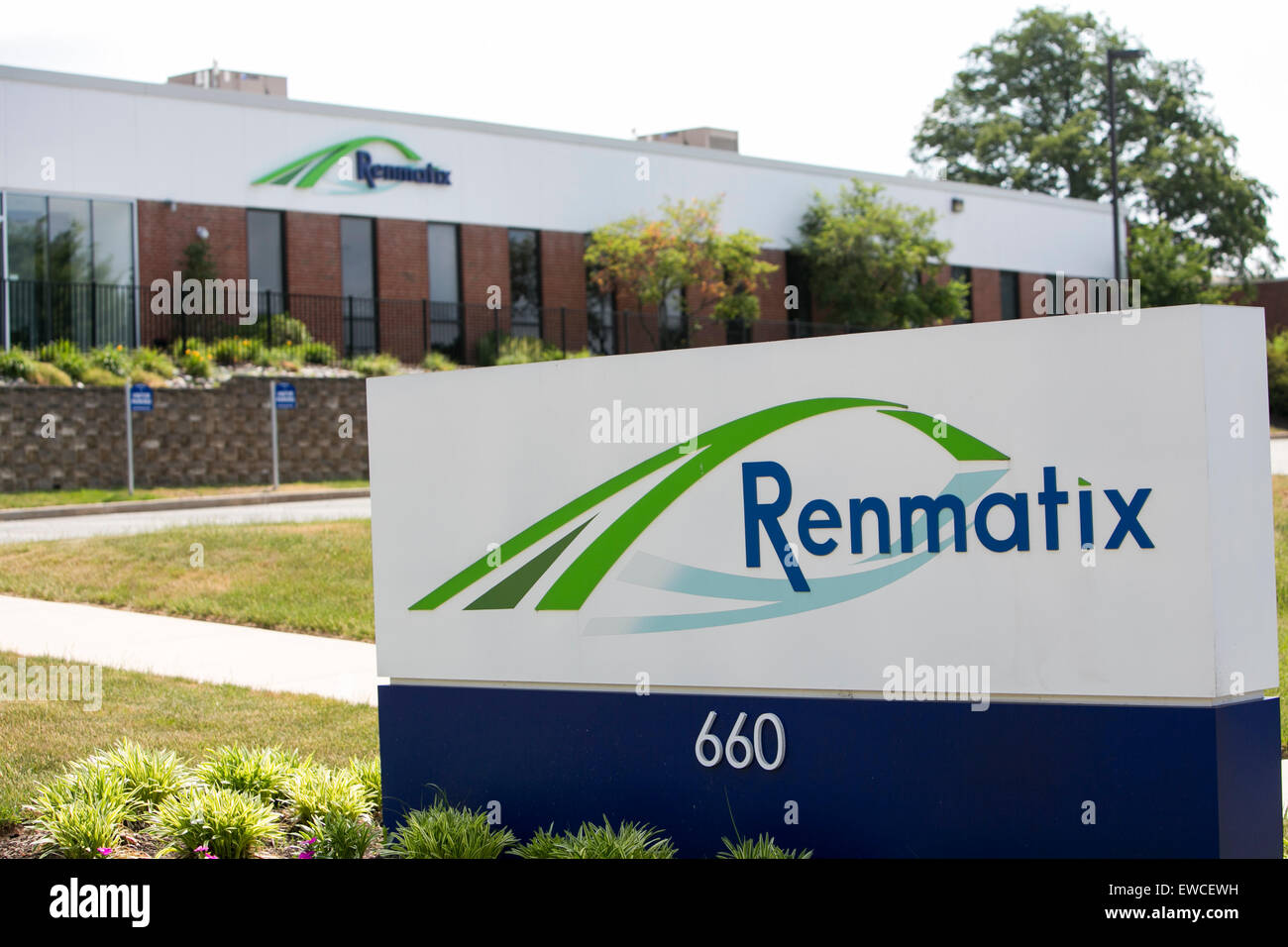A logo sign outside of the headquarters of Renmatix in King of Prussia ...