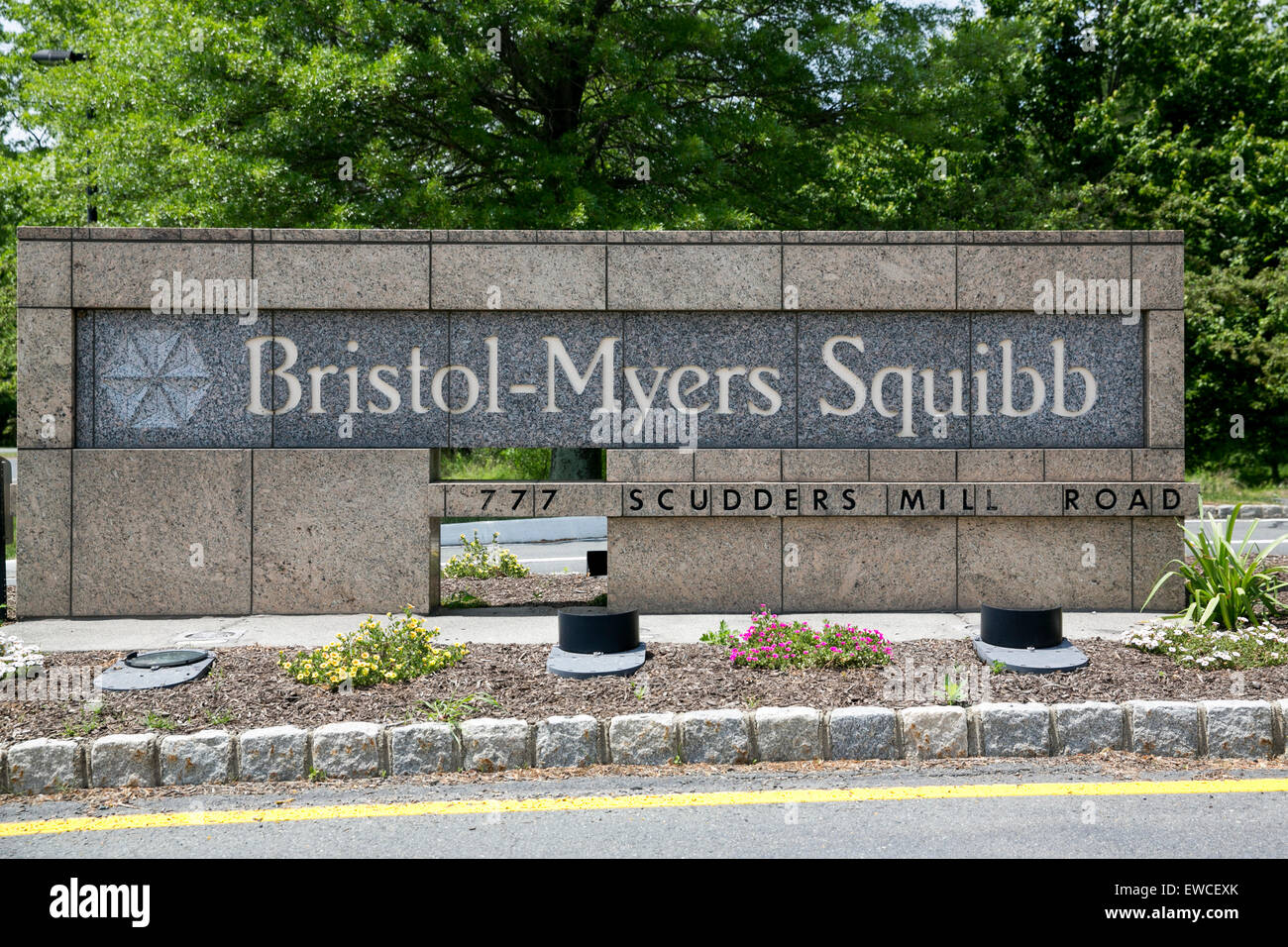 A logo sign outside of a facility occupied by the Bristol-Myers Squibb ...