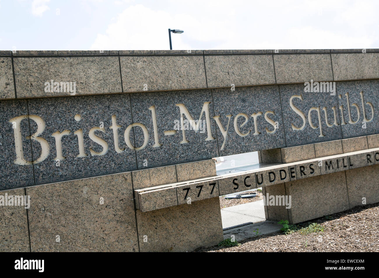 A logo sign outside of a facility occupied by the Bristol-Myers Squibb ...