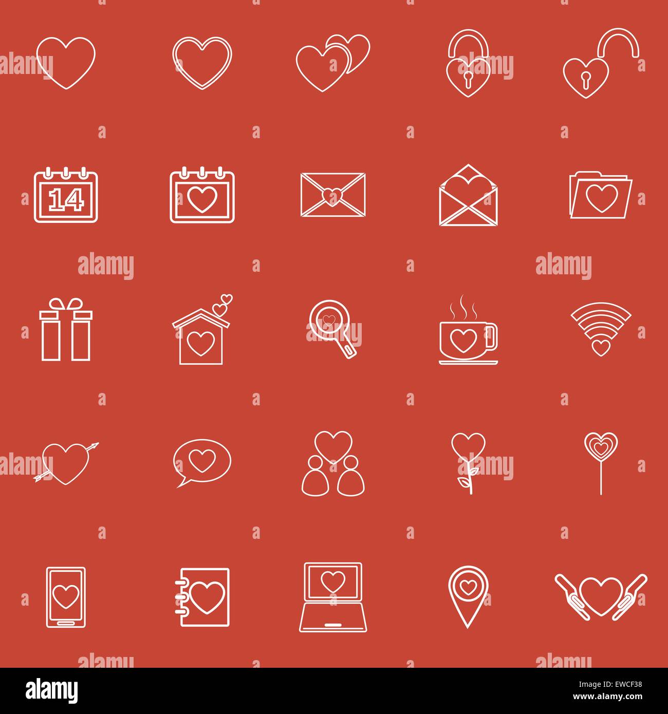 Love line icons on red background, stock vector Stock Vector Image ...