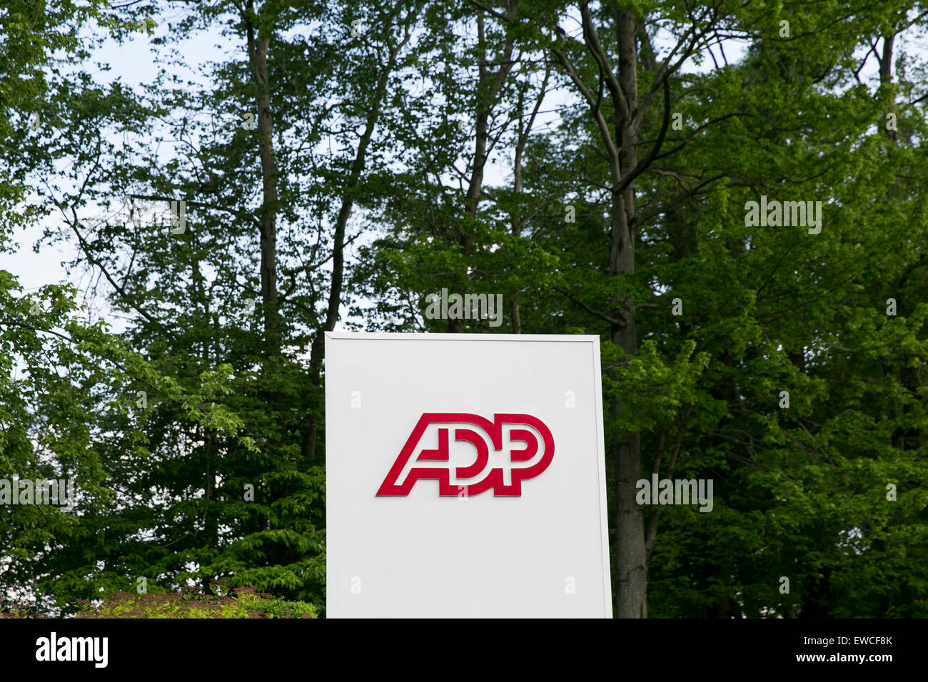A logo sign outside of a facility occupied by ADP, LLC., in Parsippany ...