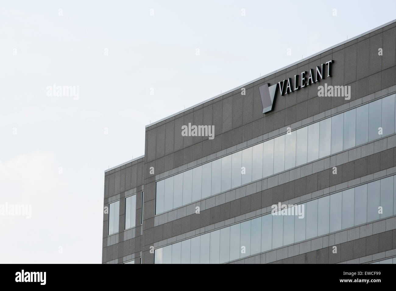 A logo sign outside of a facility occupied by Valeant Pharmaceuticals ...