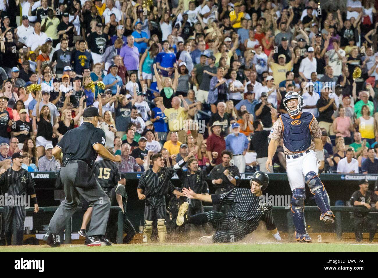 June 22, 2015: Vanderbilt Bryan Reynolds #20 slides into home plate ...