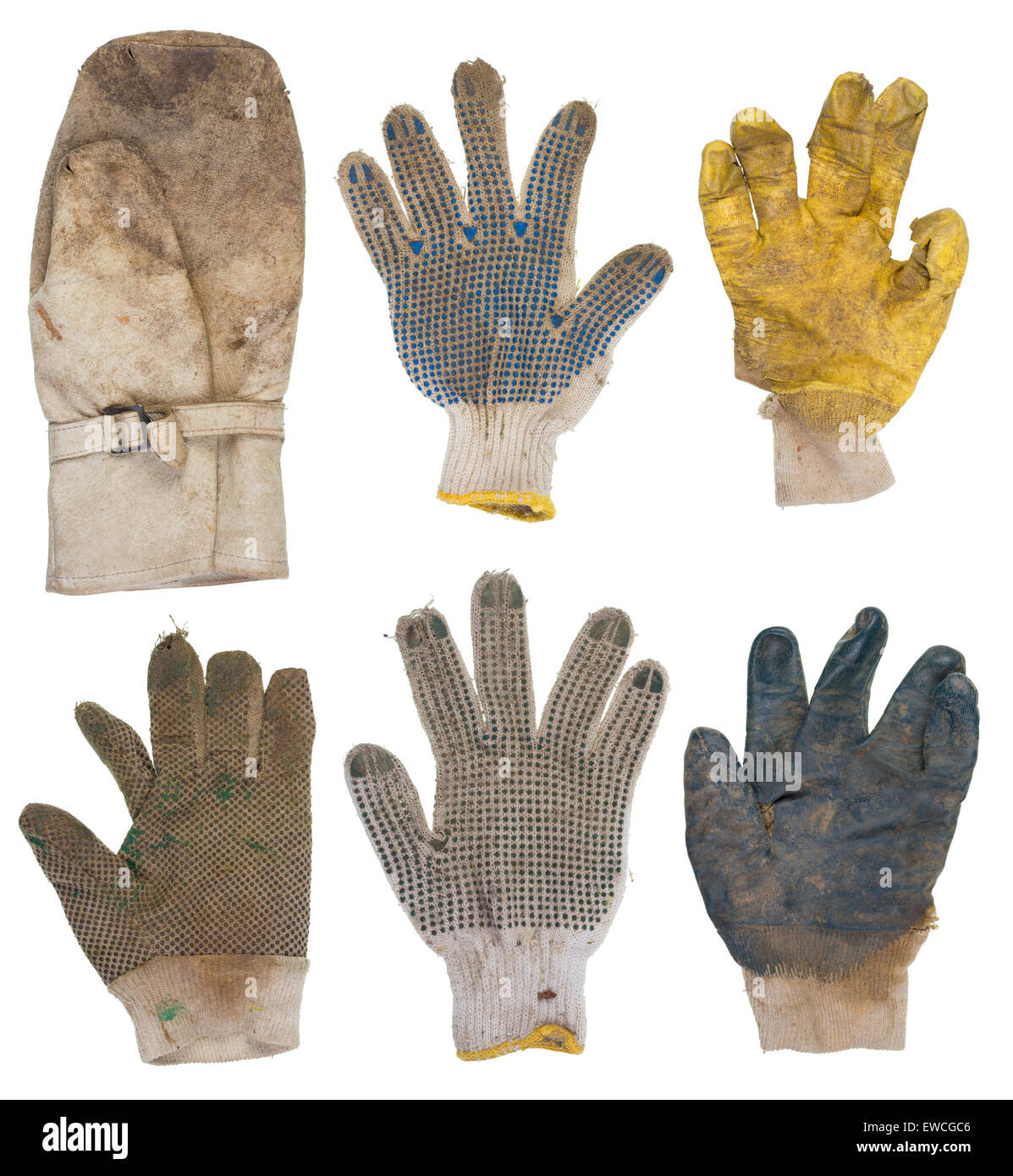 Used dirty workers gloved set isolated on white Stock Photo - Alamy