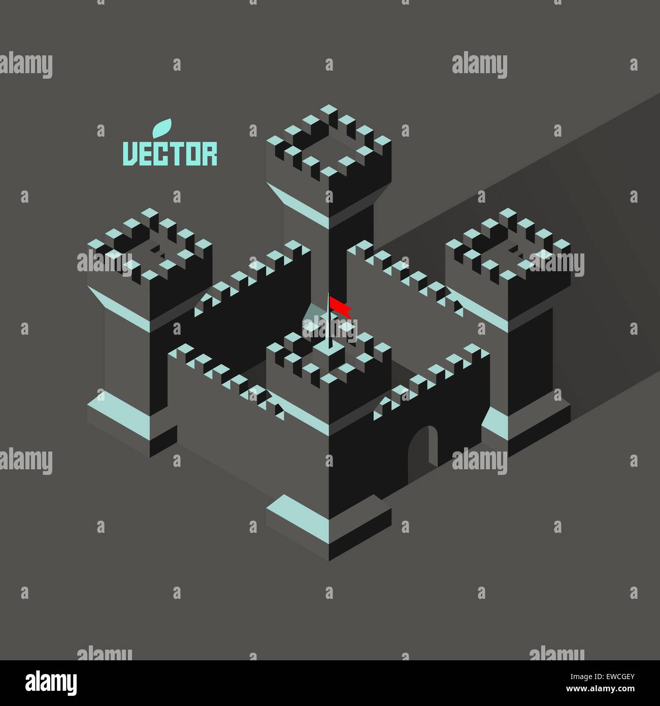 Castle. Medieval fort with defense towers. 3D vector Illustration Stock ...