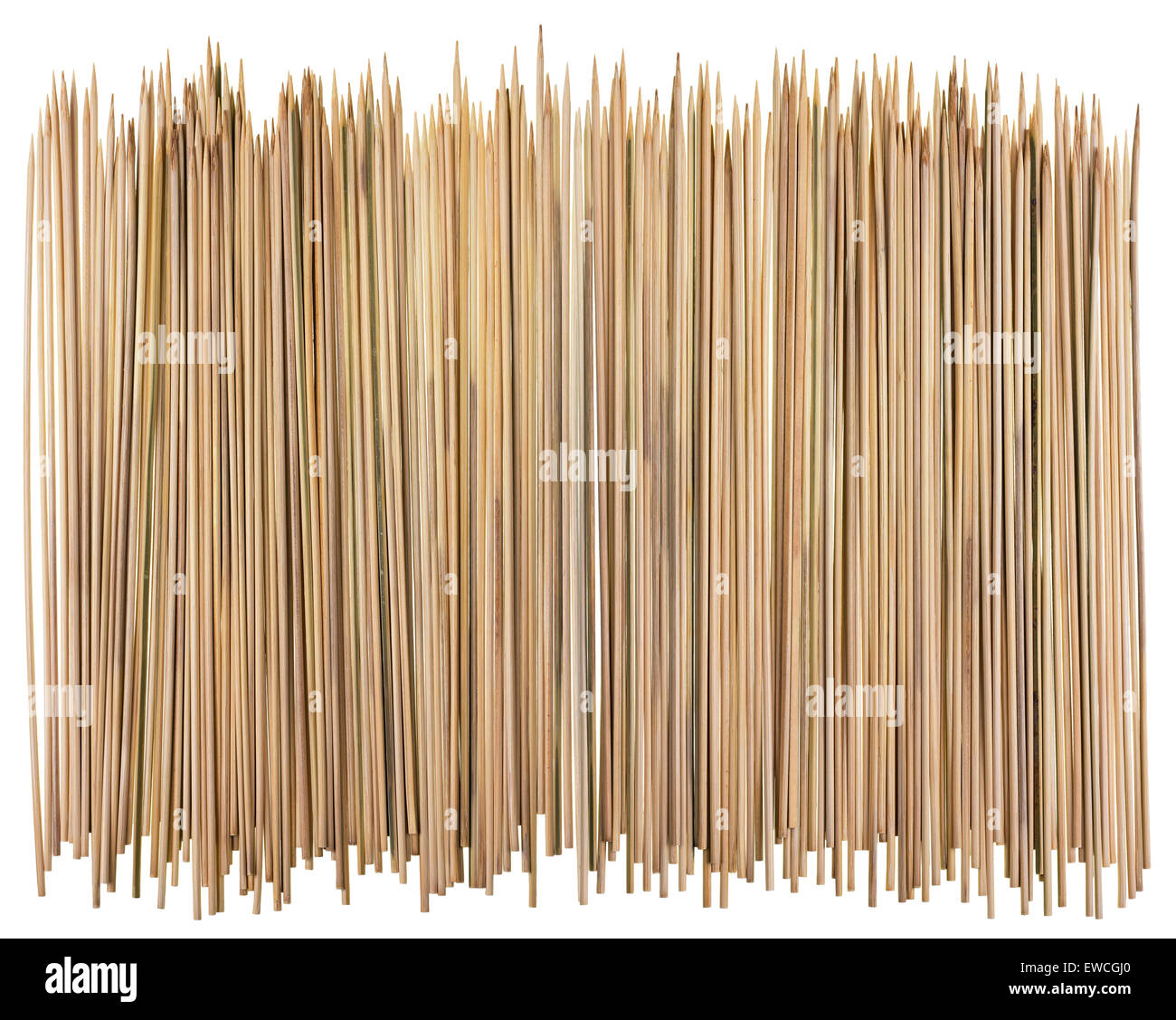 Sharp round yellow bamboo sticks for a barbecue big border. Isolated on ...