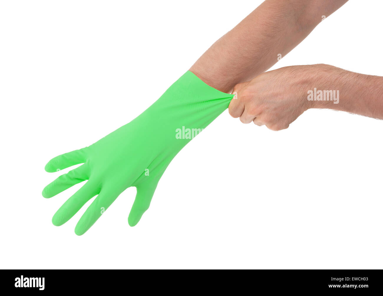 Hand in green glove - isolated on white background Stock Photo - Alamy