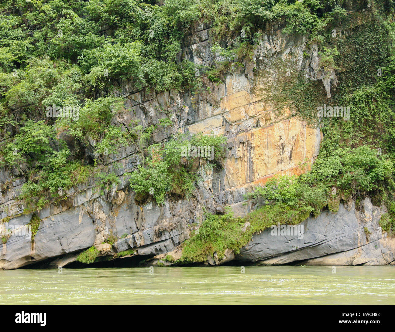 Limestone rock and vegetation over river Stock Photo - Alamy