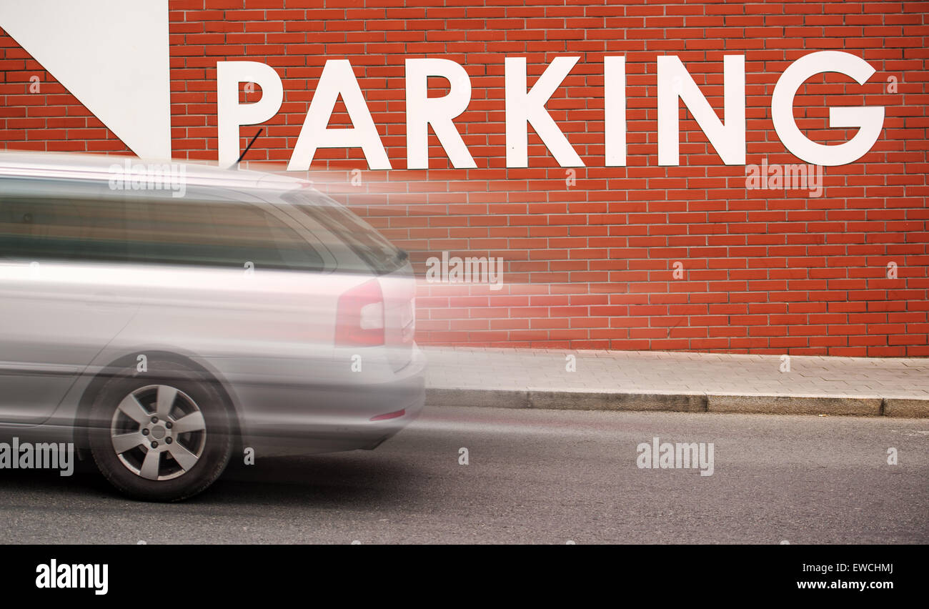 Parking Title on Brick Wall, Sign for Street Vehicle Parking Space ...