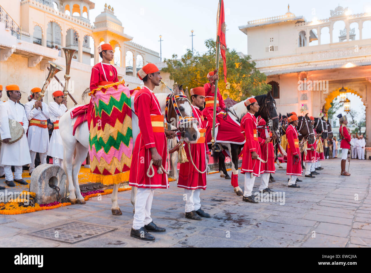 Elaborately decorated Marwari horse with grooms. Participant in the ...